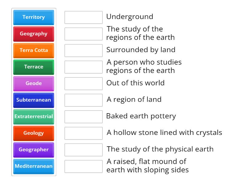 Geo, Terr, Terra = Earth, Land - Match up