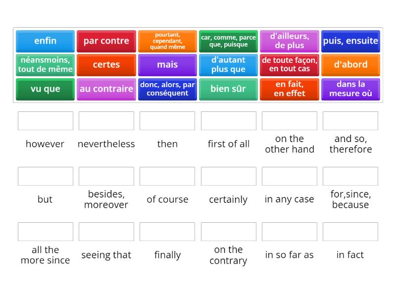 conjunctions/connectives - Match up