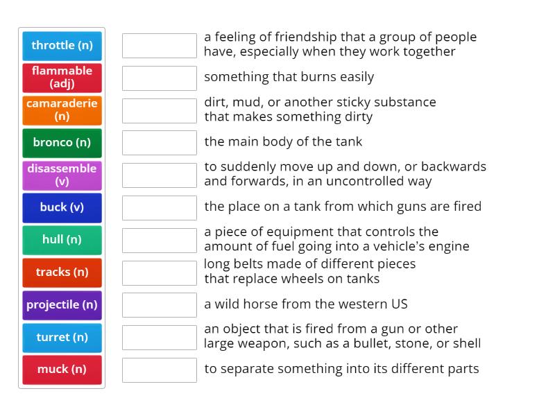 What Army Tankers Go Through In Boot Camp - vocabulary - Match up