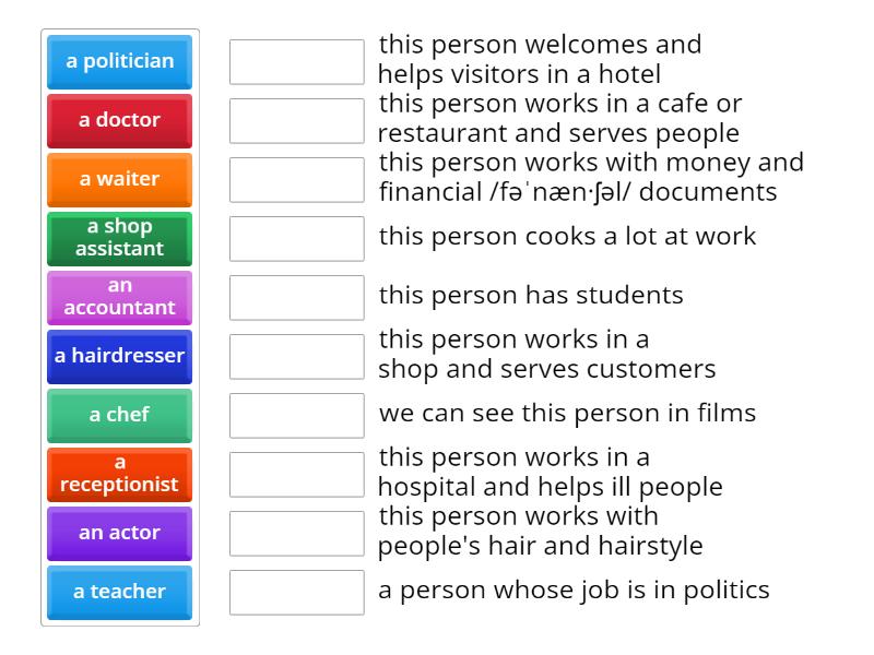 SO Elementary Unit 2.2 jobs - Match up