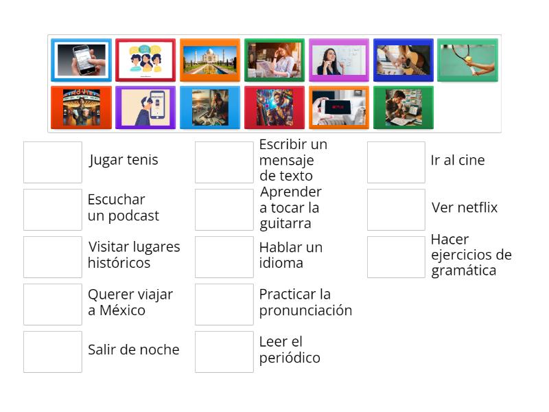 Verbos - Actividades de ocio y de la clase de lengua - Une las parejas
