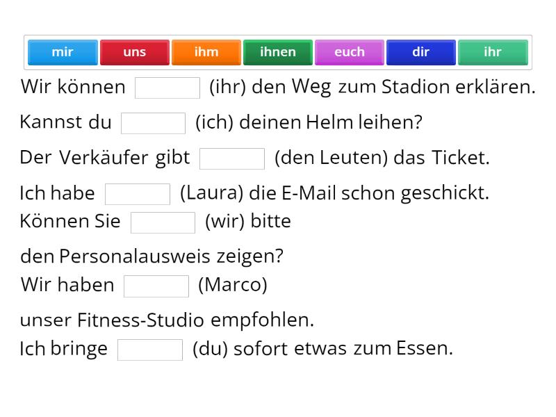 A2.2_E9_Verben mit Dat.& Akk._Personalpronomen im Dativ - Completa la ...