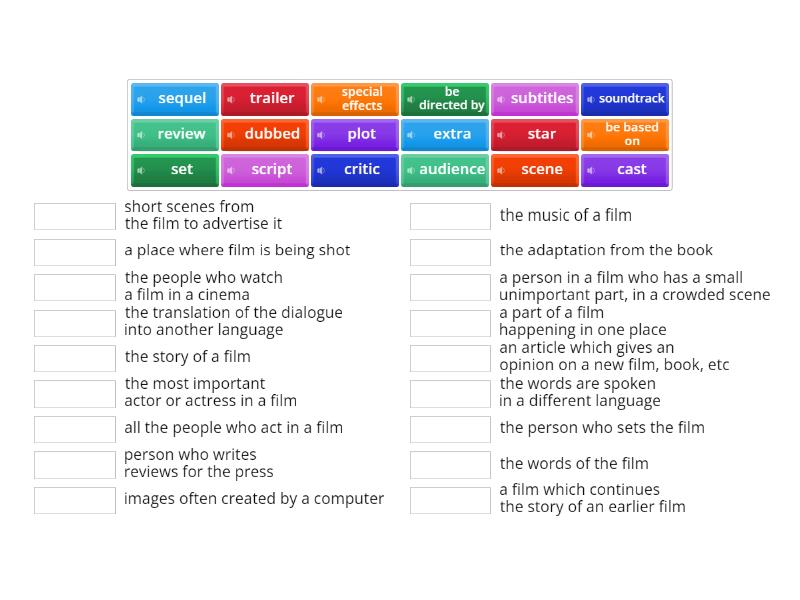 EF B1 unit 6A Cinema, vocabulary - Match up