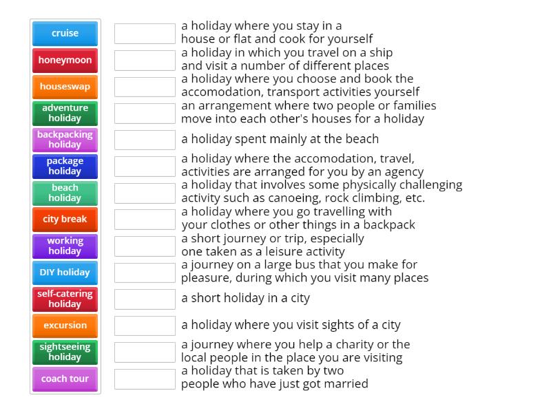 Types of Holidays - Match up