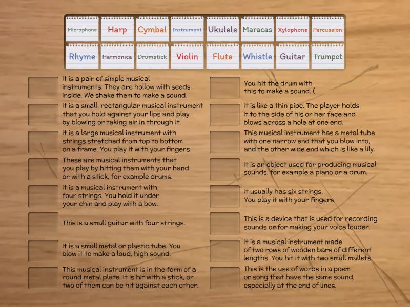 Spelling Bee Level B - Musical Instruments - Match up