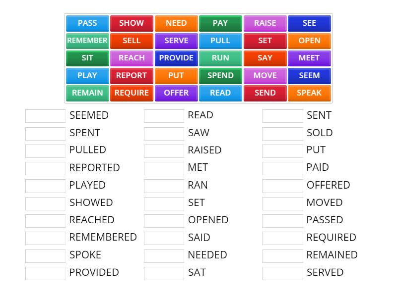 VERBO FORMA BASE/PASADO 3 - Match up