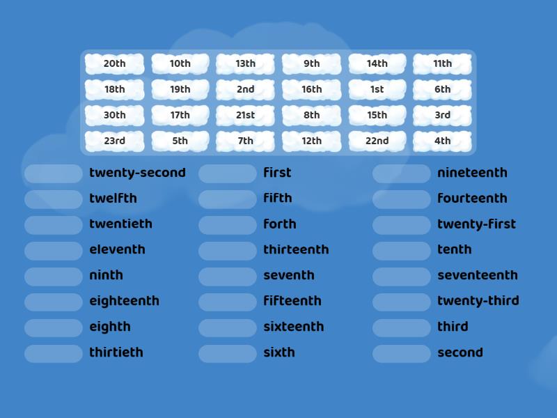 Ordinal Numbers - Match up