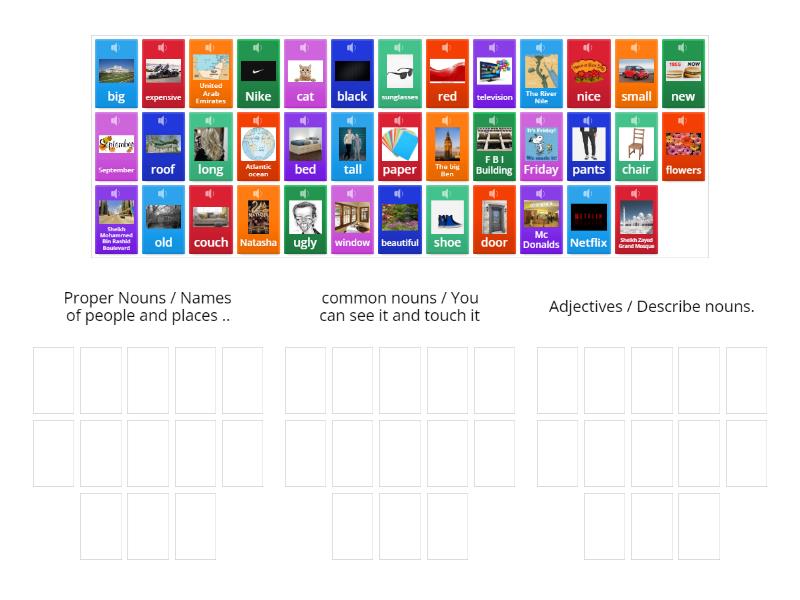 Common Nouns & Proper Nouns & Adjectives - Group sort