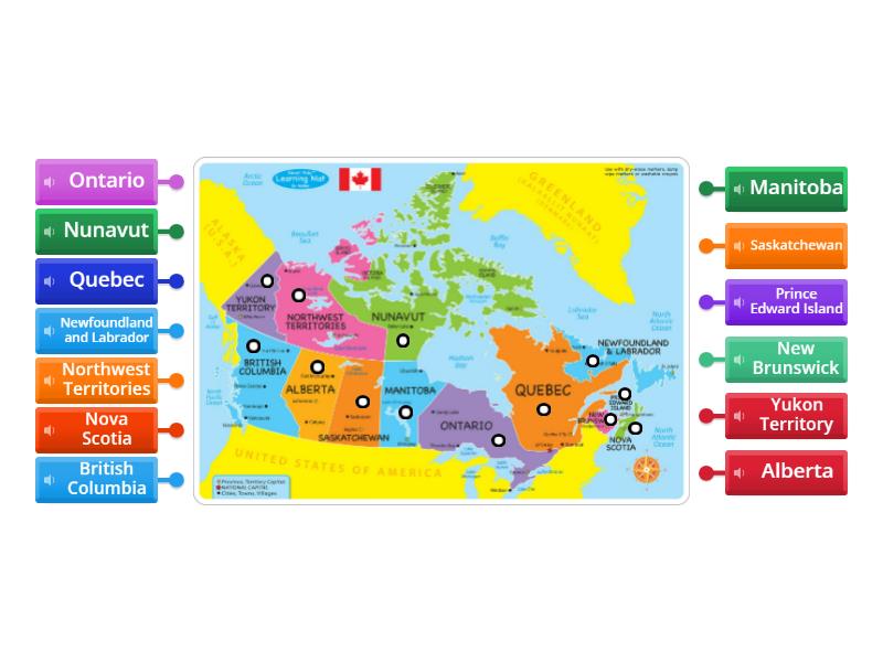 Label a map of Canada (showing the provinces and territories ...