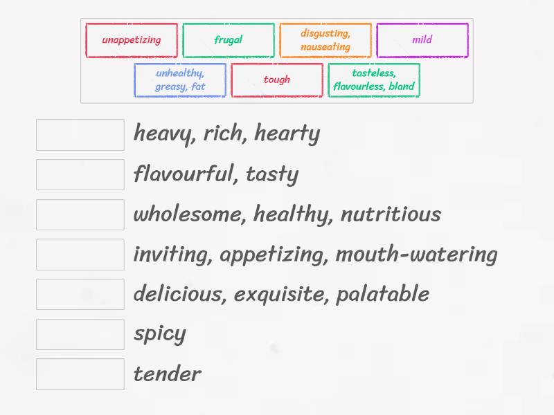 Antonyms describing food - Match up