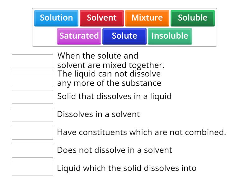 Homework: Dissolving substances key words - Match up