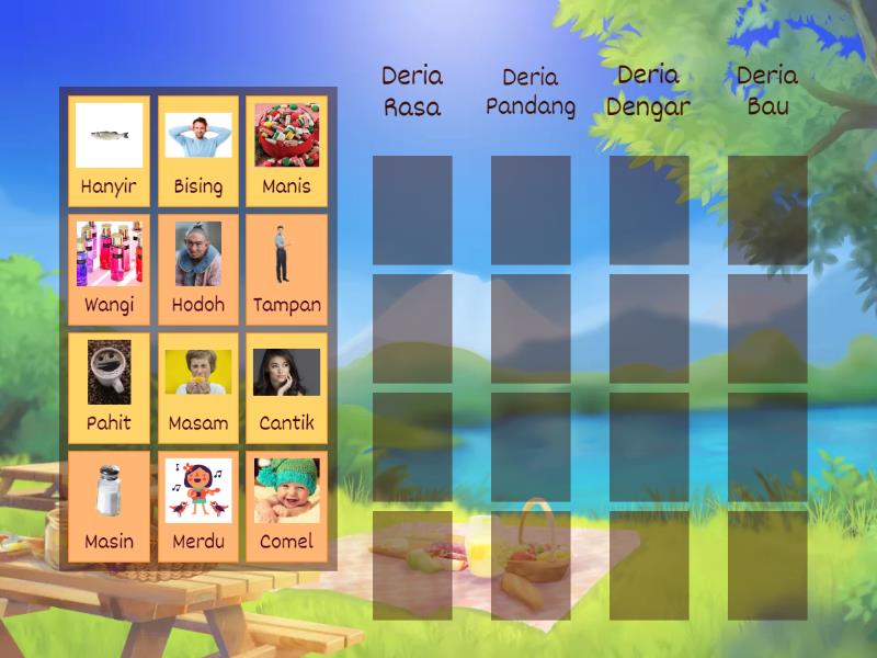 Padankan gambar mengikut deria yang sesuai. - Group sort