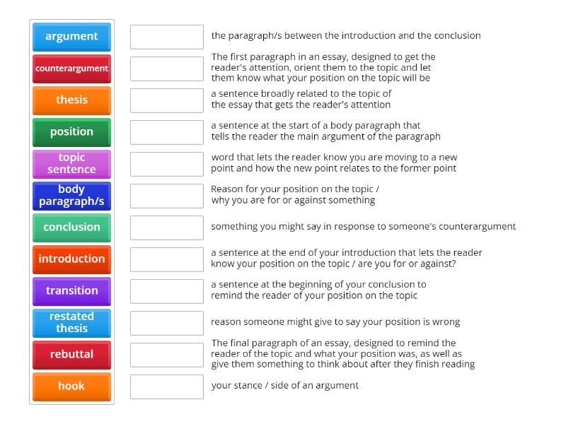 6.2 Argument Essay Vocabulary - Match up