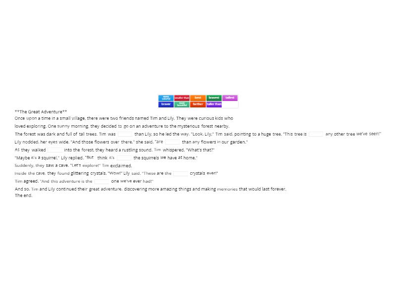 The Great Adventure Story - Complete the sentence