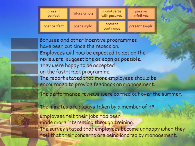 Match each tense or verb form to the appropriate extract - Match up