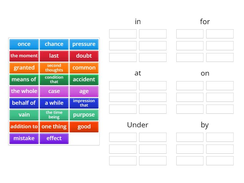 Sorting: Prepositions+nouns phrases - Group sort