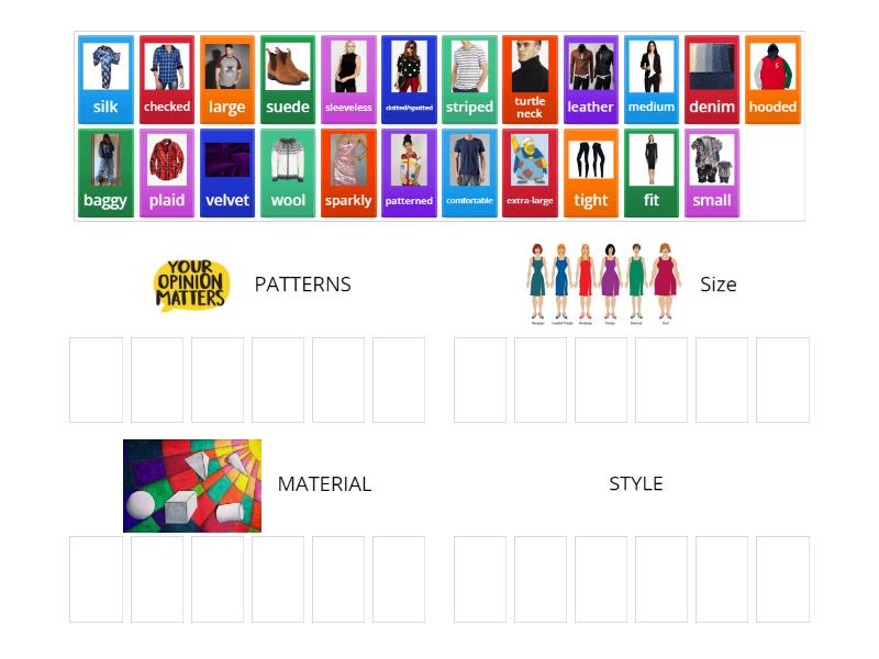 Adjectives to describe clothes - Group sort