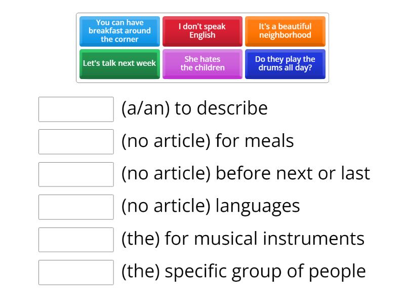 Match the rules to the examples - Match up