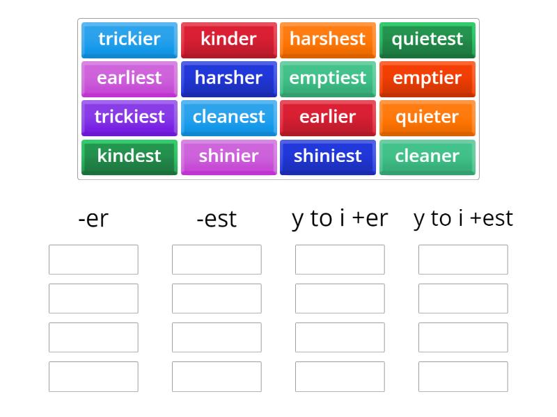 Word Sort 1 Comparative Suffixes (er,est) - Group sort