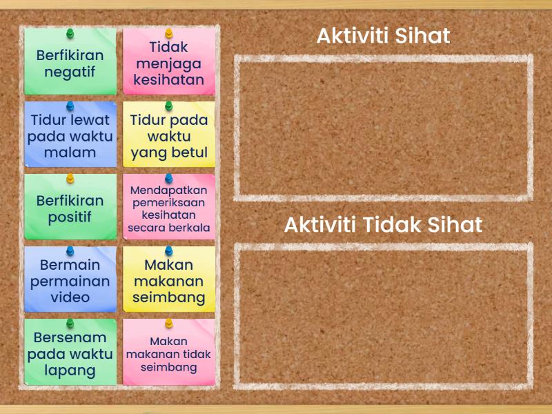 Seret dan letak aktiviti mengikut kategori yang sesuai. - Group sort