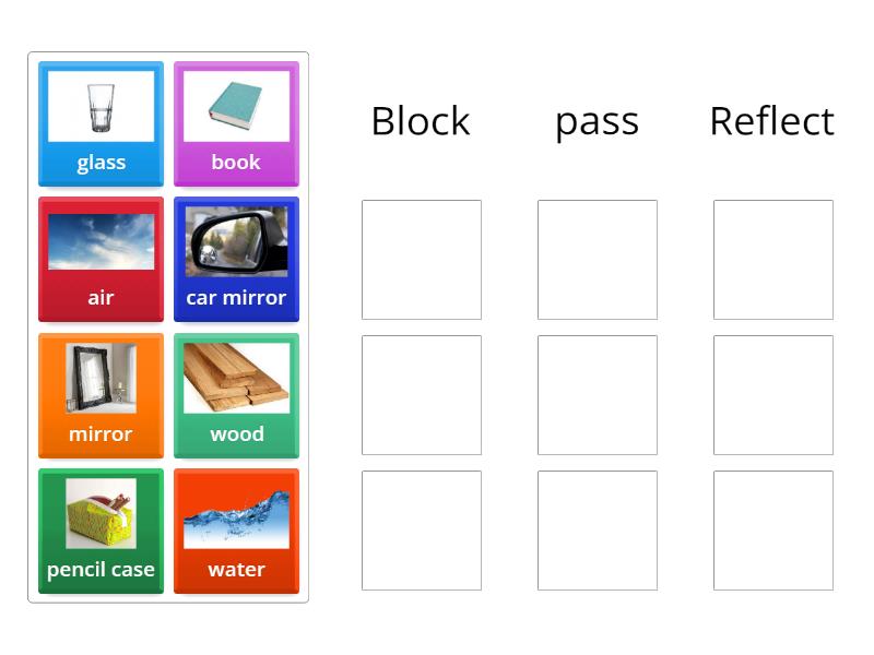 Light interacts with materials - Group sort