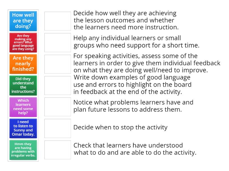 Teacher monitoring roles - Une las parejas