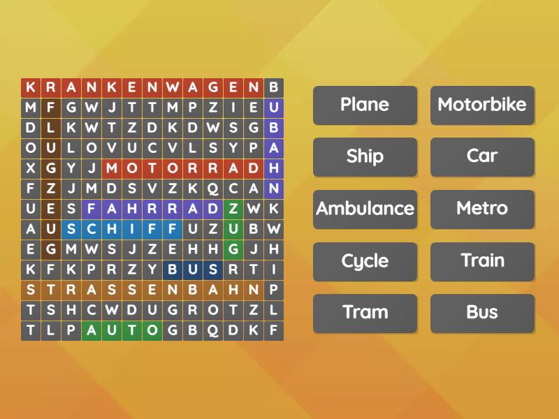 Verkehrsmittel - Wordsearch