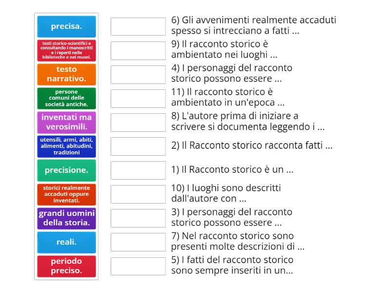 NARRATIVA: CARATTERISTICHE DEL RACCONTO STORICO - Match up