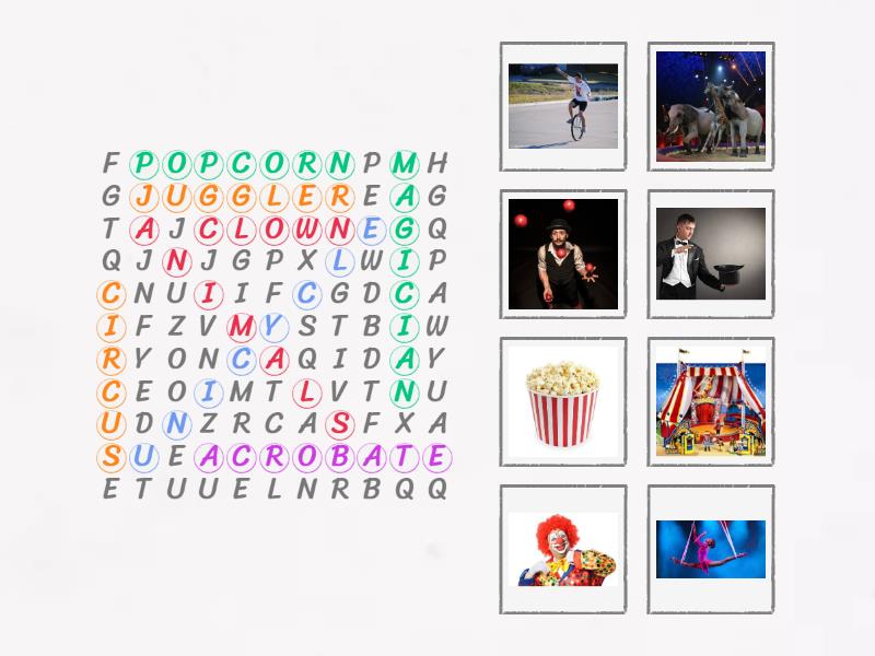 At the circus - Wordsearch
