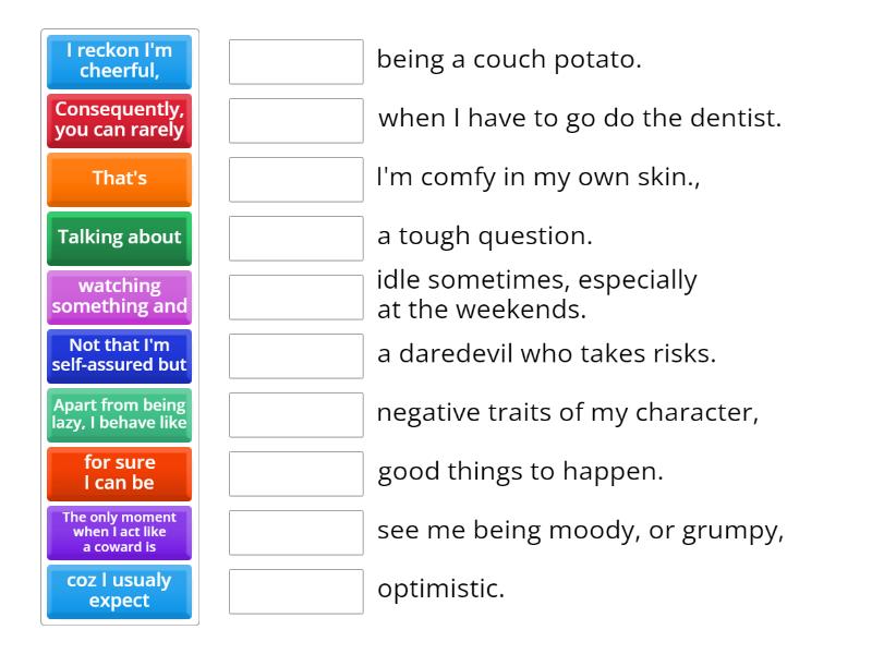 personality sentences - Match up