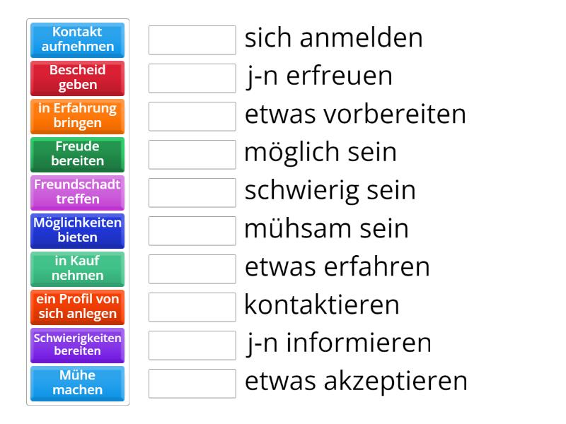 Feste Nomen-Verb- Verbindungen - Match up