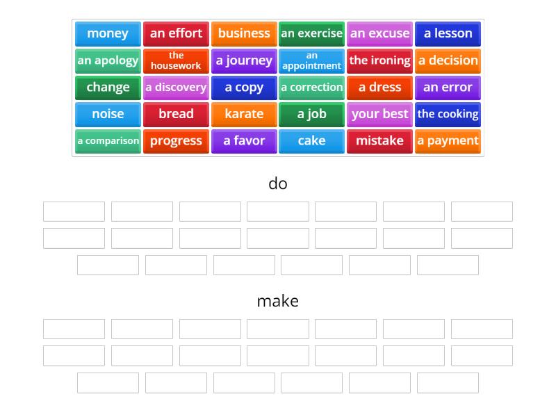 do, make collocations - Group sort