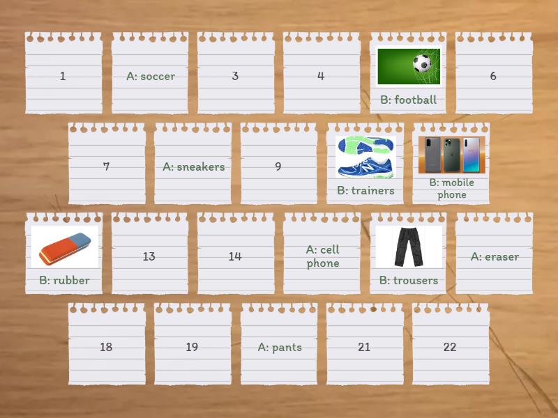 Memory game: AmE and BrE - Matching pairs