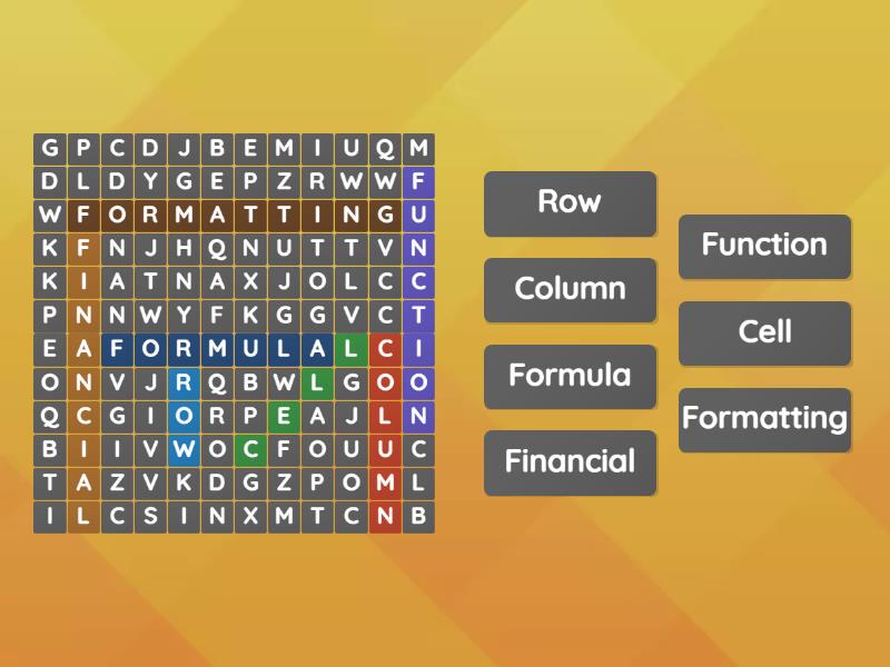 Spreadsheet Terms - Wordsearch
