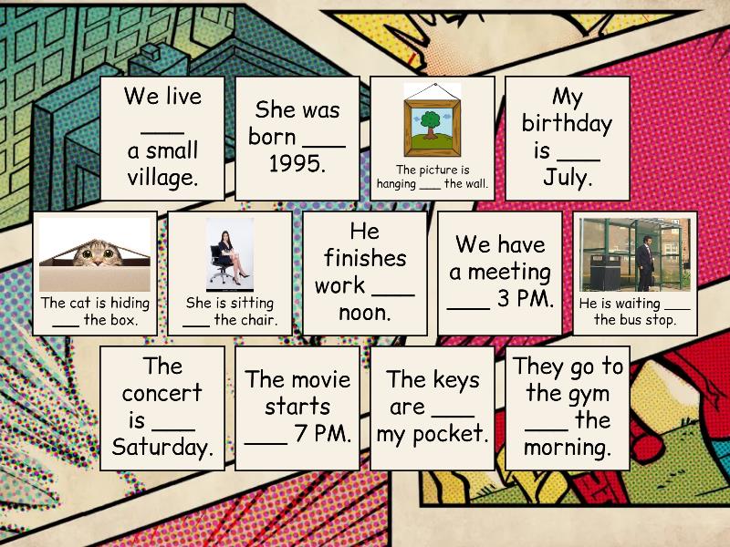 Grammar: Prepositions in, on, at (Level pre-intermediate 2B) - Fichas ...