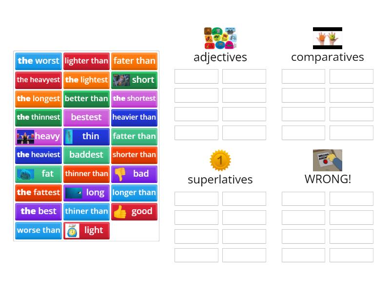 AS3 Unit 6 Grammar: Comparatives and Superlatives - Group sort