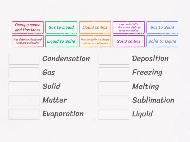 Quiz in Phases of Matter - Match up