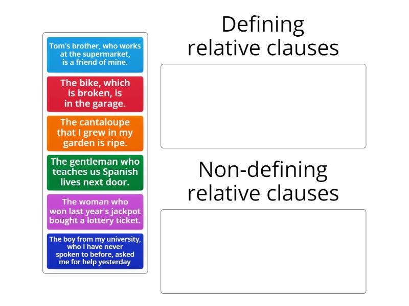 Defining vs non-defining relative clauses - Group sort Defining vs non-defining relative clauses - Group sort