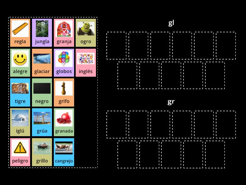 Palabras con gl - gr - Ordenar por grupo