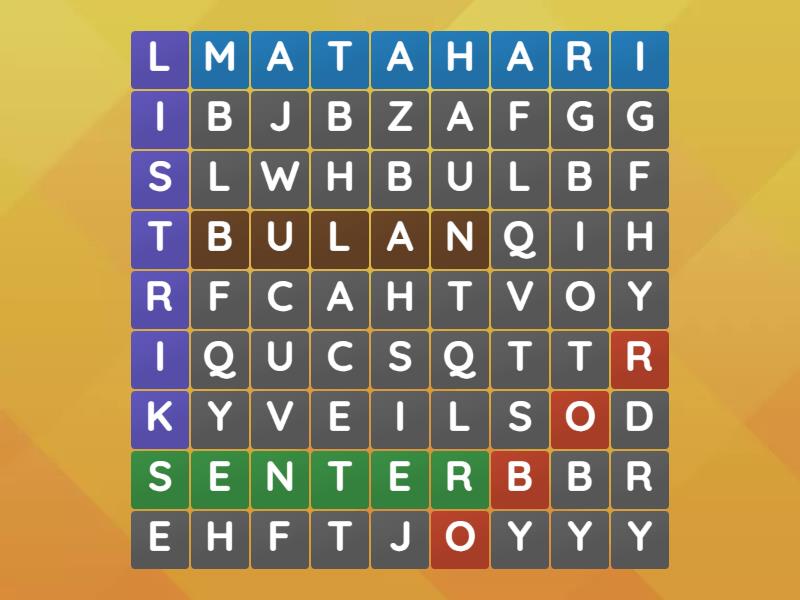 nama benda-benda penerang - Sopa de letras