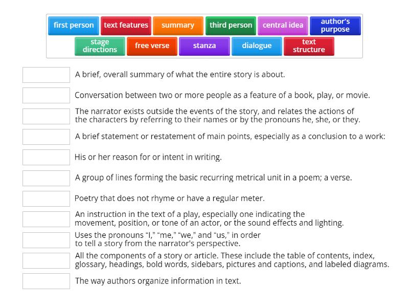 STAAR test vocabulary - Match up