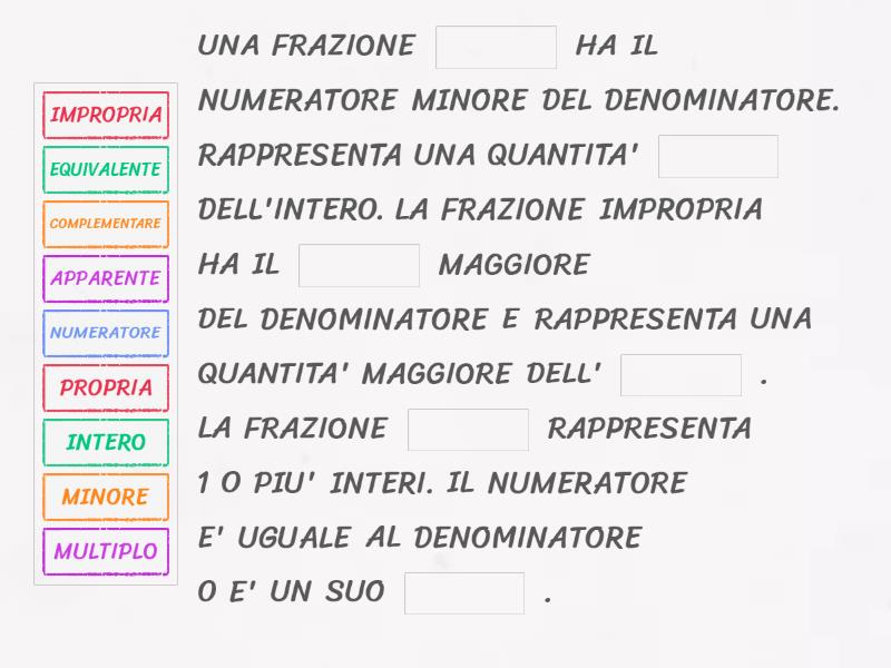 COMPLETA IL TESTO - Complete the sentence