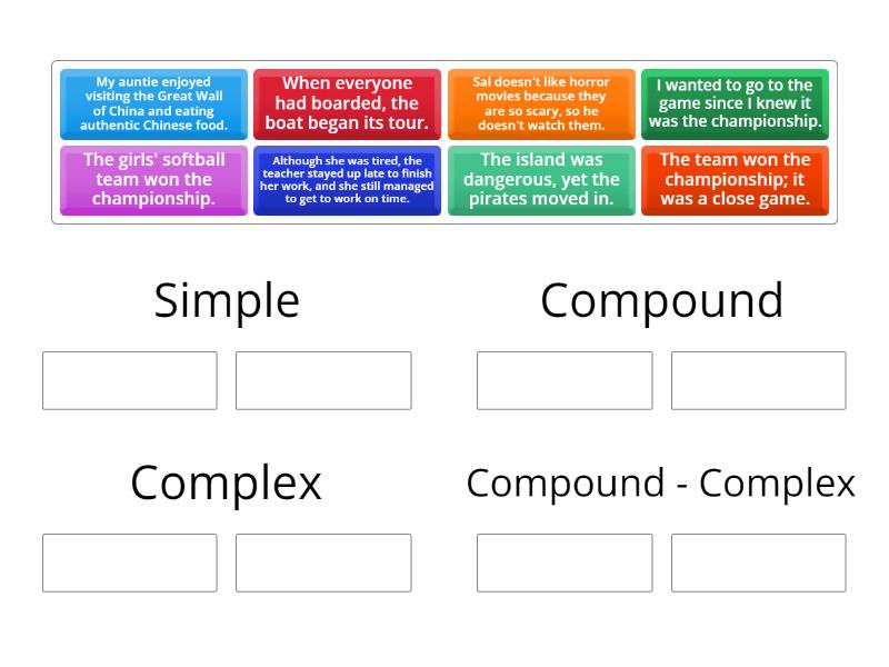 Sentence Sort: Simple, Compound, Complex and Compound-Complex - Group sort