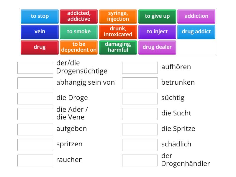 AQA GCSE German - drugs and alcohol - Match up