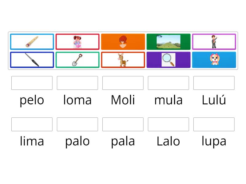 Lee cada palabra y arrastra el dibujo que le corresponde. - Match up