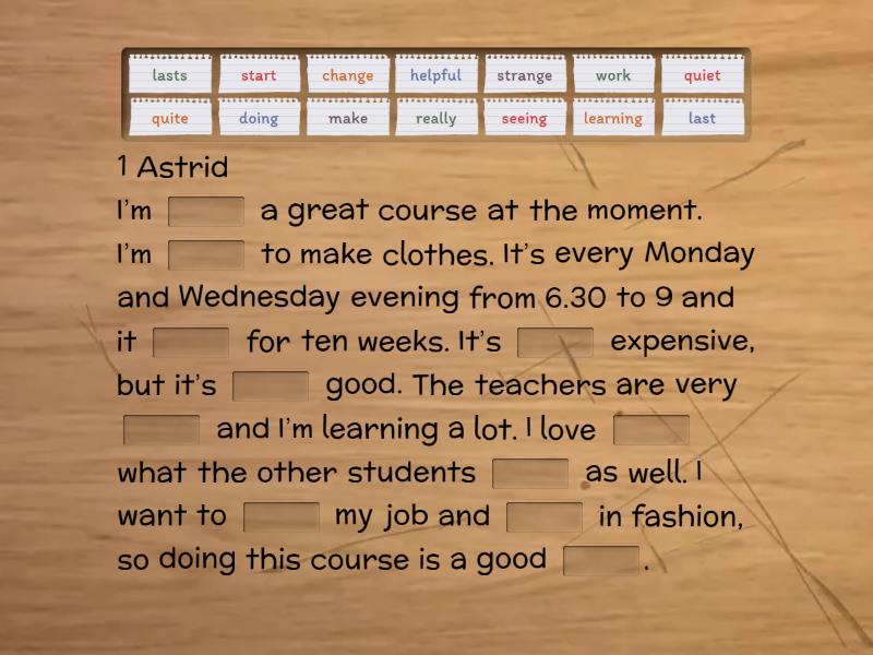 6.2 Courses (Listening) - Complete the sentence
