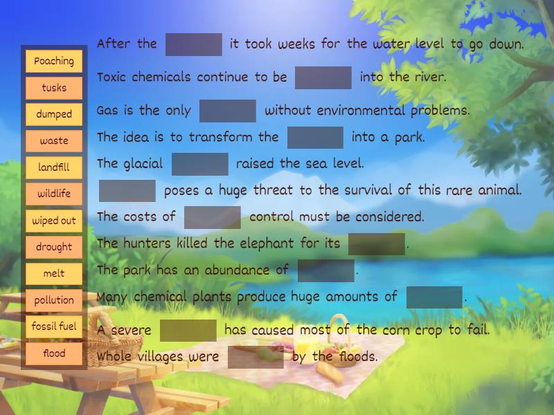 Environment vocabulary. - Complete the sentence