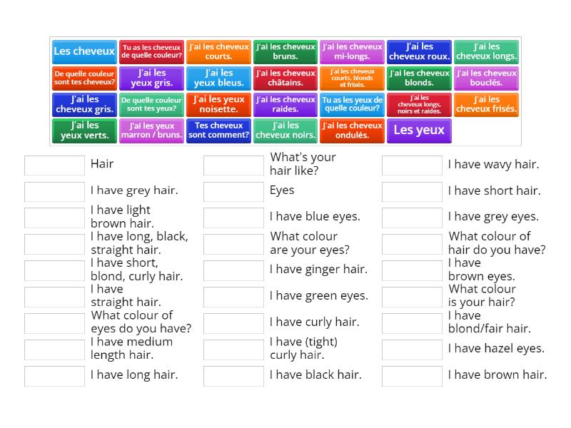 Describing eyes and hair - Match up