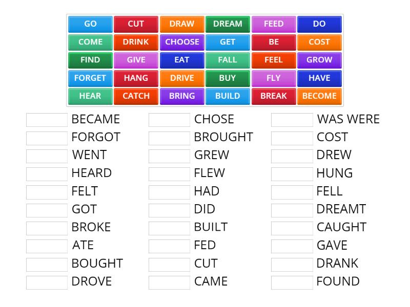 Irregular Verbs - Une las parejas