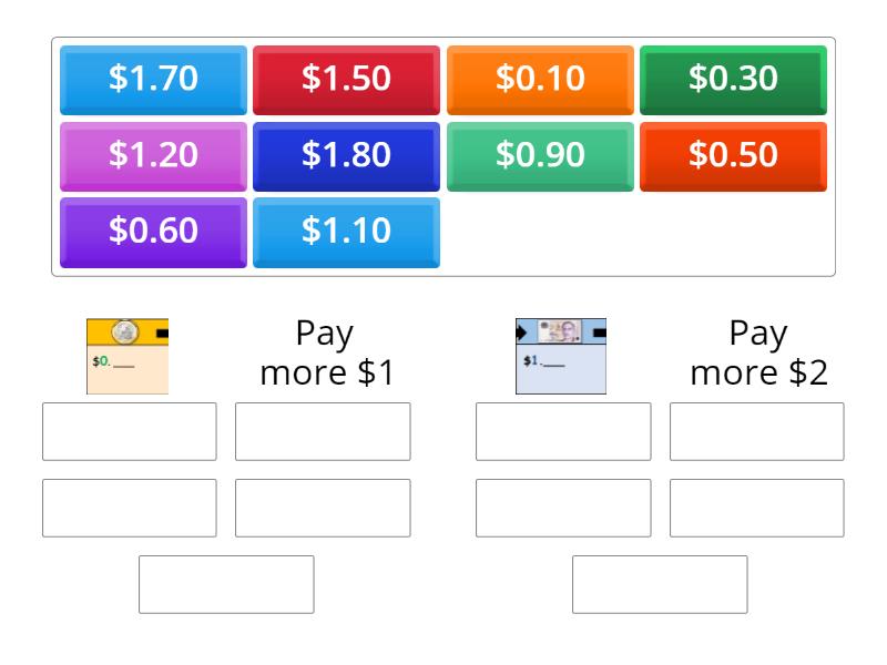 Pay more with the correct denomination ($1, $2,) - Group sort